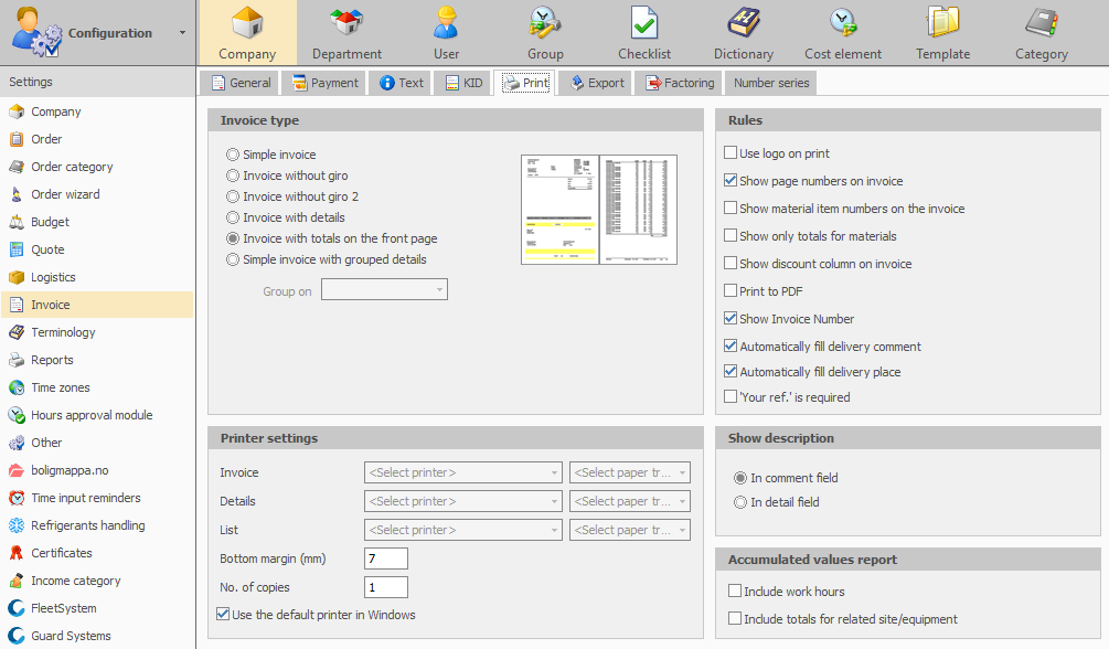 Faktura (Konfiguration) – Handyman Support
