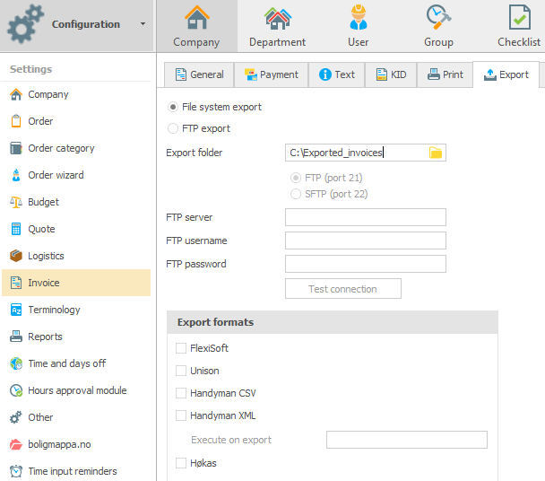 Invoice (Configuration) – Handyman Support